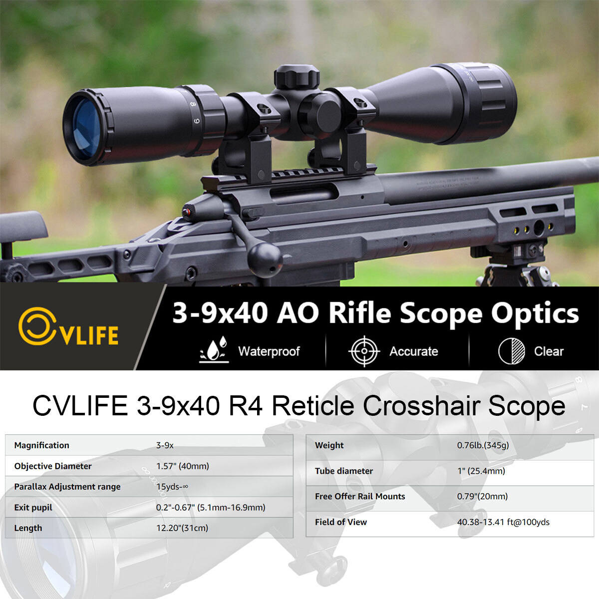 3-9X40AO Rifle Scope Mil-Dot Reticle SPF Optical Gun Scope With 20mm ...