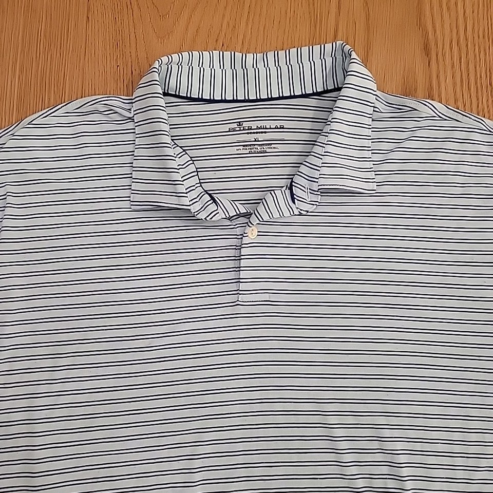 Peter Millar Men’s Polo XL Blue Striped All Over Seaside Wash Golf ...
