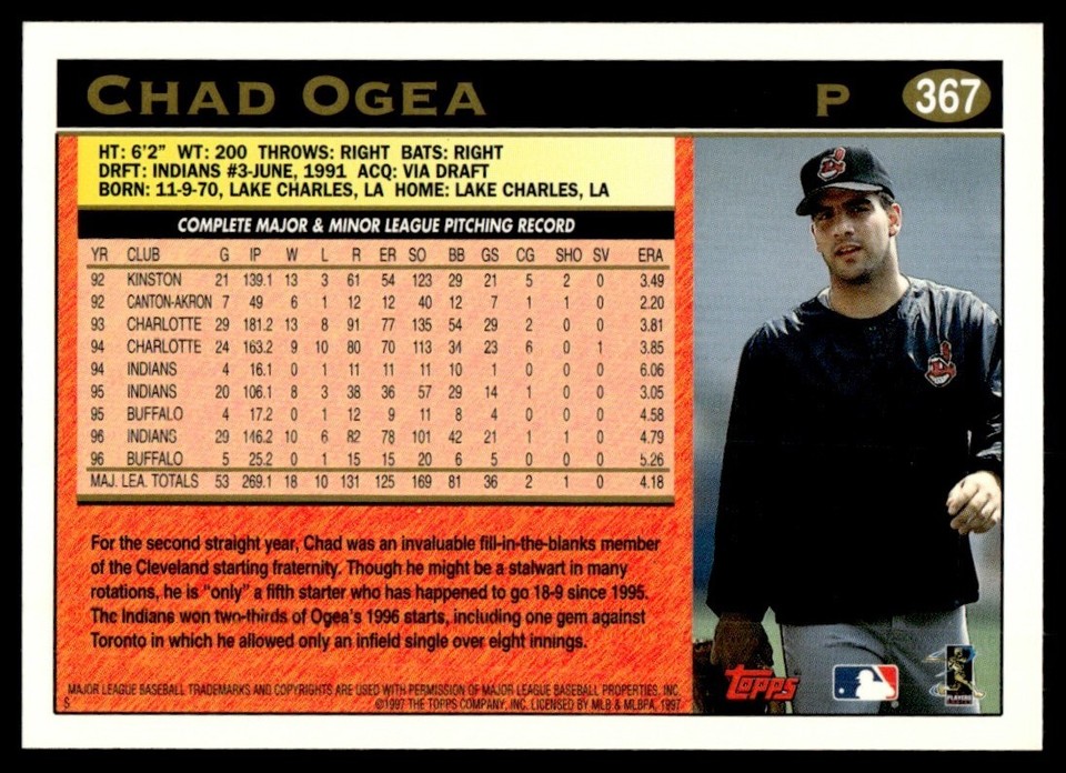 1997 Topps #367 Chad Ogea Cleveland Indians | eBay