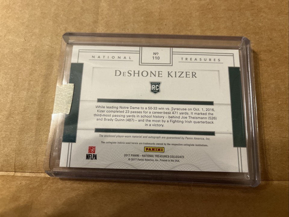 2017 NATIONAL TREASURES AUTO AUTOGRPAPH JERSEY DESHONE KIZER ROOKIE ...