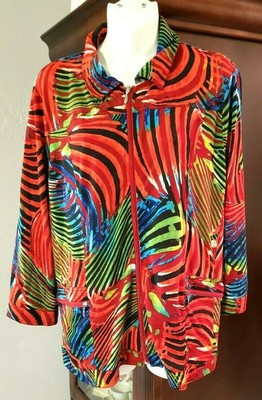 TONI MORGAN~Multi-Color Floral Wet Look Zip Up Jacket~Womens XL | eBay