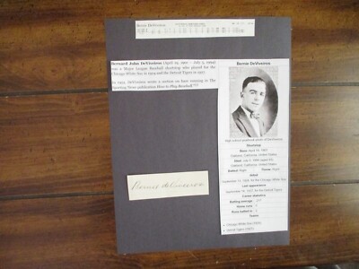 BERNIE DeVIVEIROS(D-1994)Signed Trimmed Index Card w/8 x 11 Display w ...
