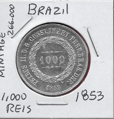 BRAZIL 1000 REIS 1853 PETER II THE MAGNANIMOUS,DENOMINATION WITHIN ...