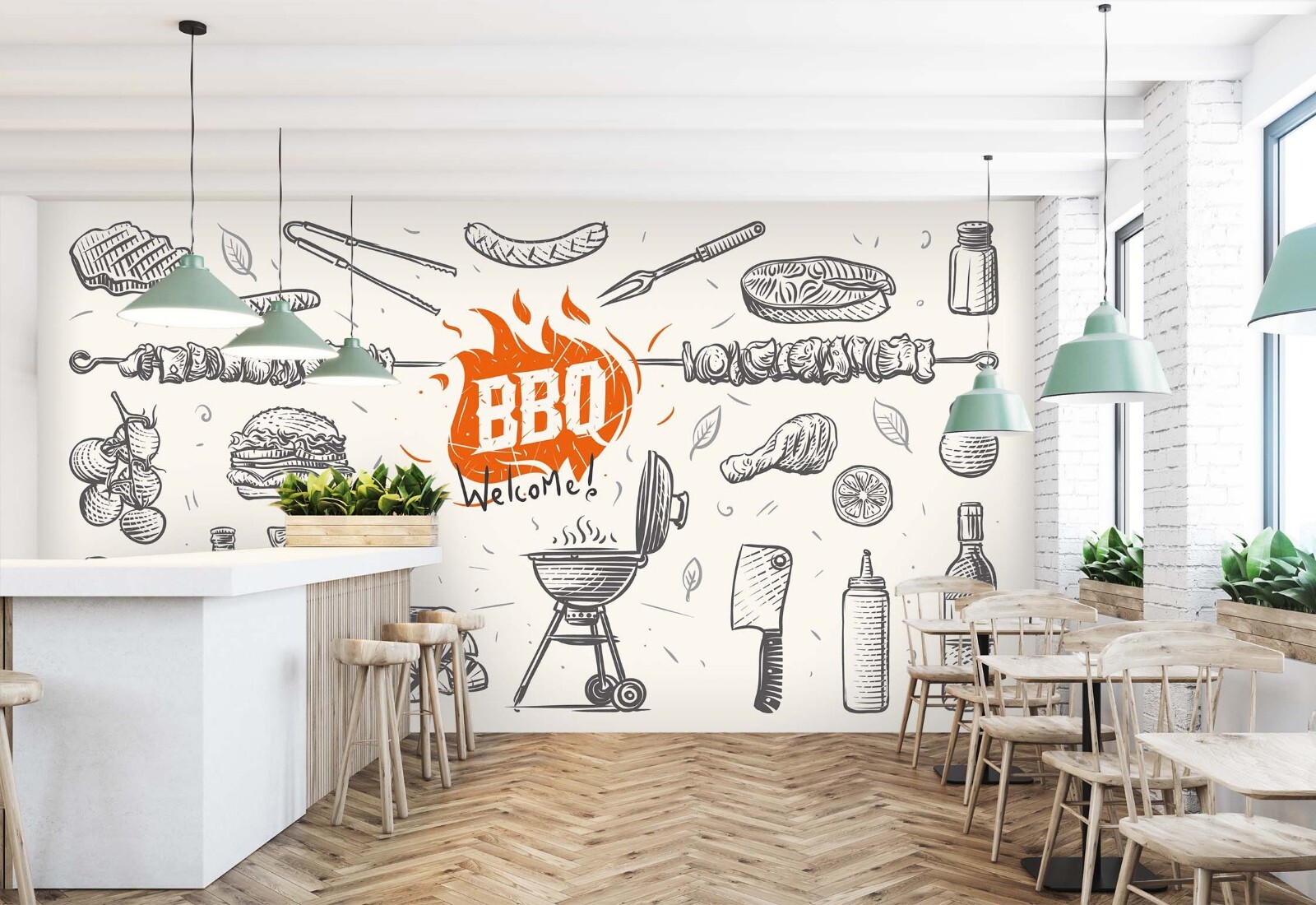 3D Grill Kebab Shop BBQ A019 Wallpaper Wall Murals Self-adhesive ...