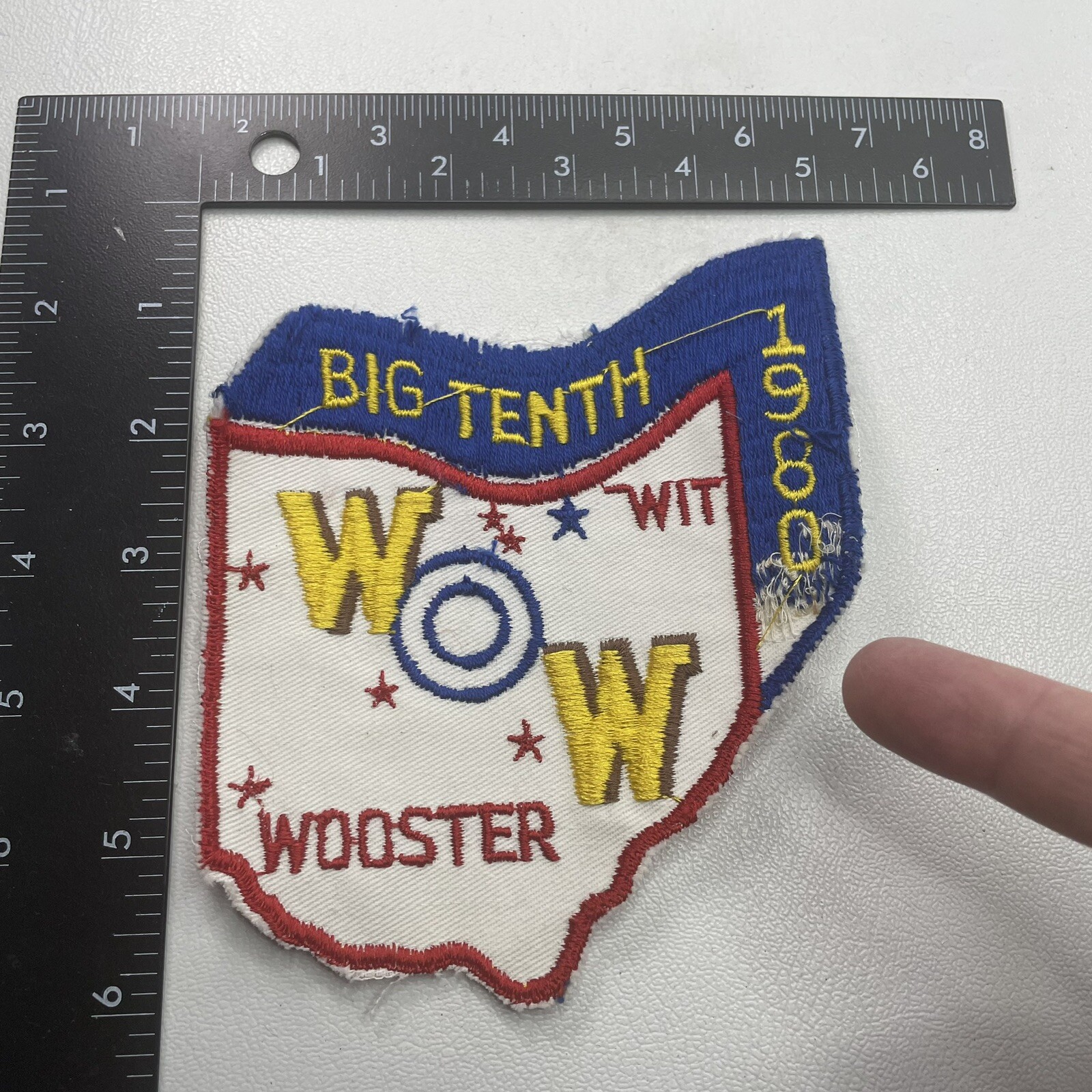 Vtg As-Is-Stitches WOW WOOSTER 1980 WOW WIT World Int. Traveler Patch ...