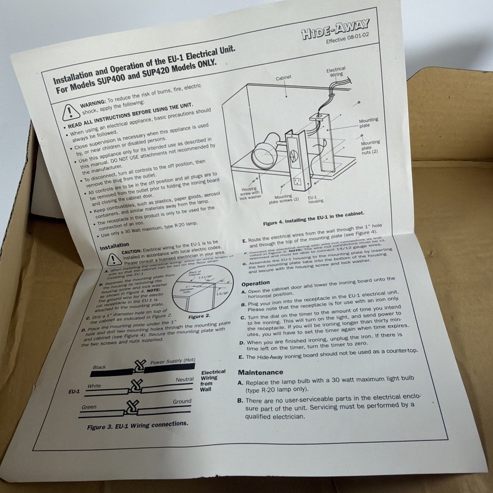 Vtg Hide-Away Ironing Board #EU-1 Electrical Unit & Light with Timer ...