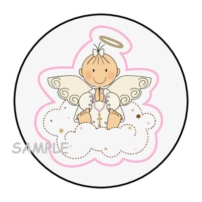 30 BAPTISM Stickers Favors Labels round 1.5" ENVELOPE SEALS GIRL PARTY ...