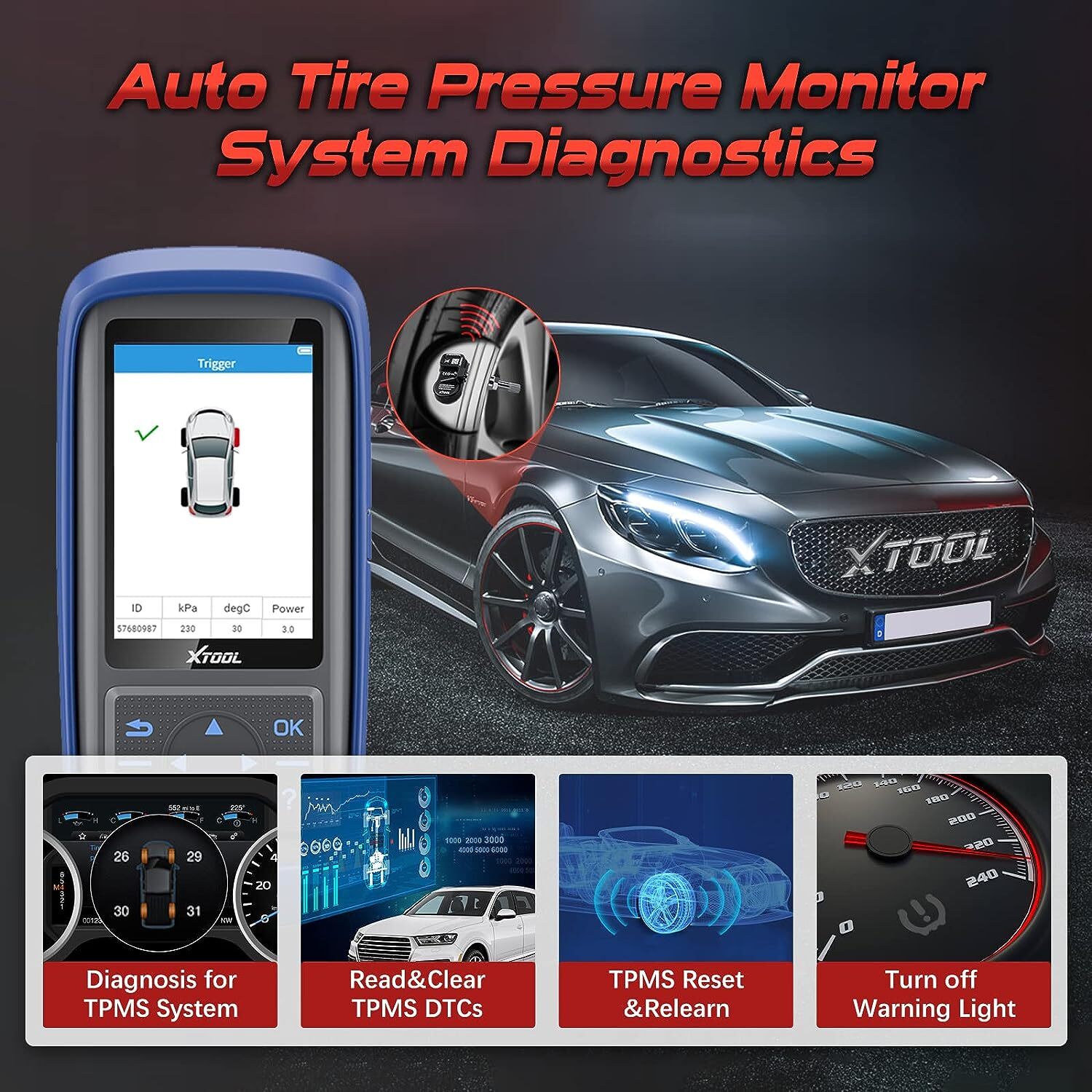 XTOOL TP150 TPMS Programmer Tire Sensor Relearn Tool Tire Pressure ...