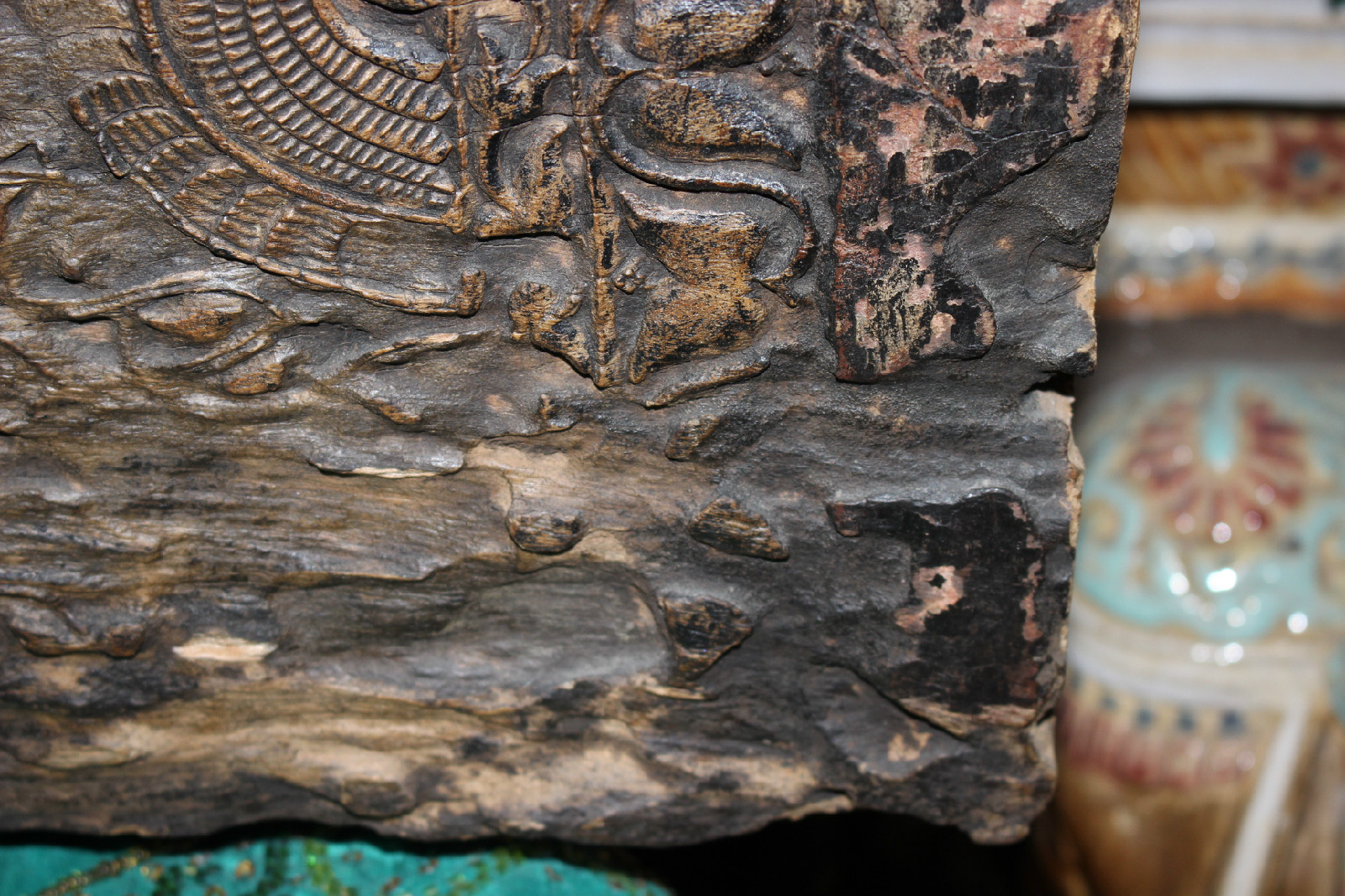 HUGE Antique India Hinduism Wood Carving Elephants Symbols Scrolls ...