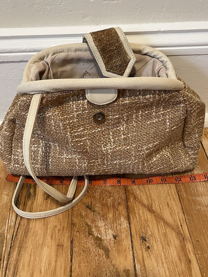 VTG 80s Burlington Woven Burlap Hemp Cotton Lined Hand Bag Purse Boho ...
