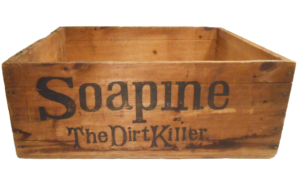 RARE SOAPINE DIRT KILLER LAUNDRY SOAP PROV RI INK STMPD WD BOX CRATE ...