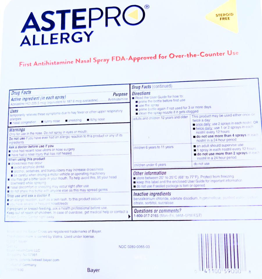 Astepro Allergy Antihistamine Nasal Spray 3x120 Metered Spray Bottle ...