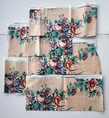 Set of Five Vintage Jay Yang Fabric Remnants Floral Sprays Cottagecore ...