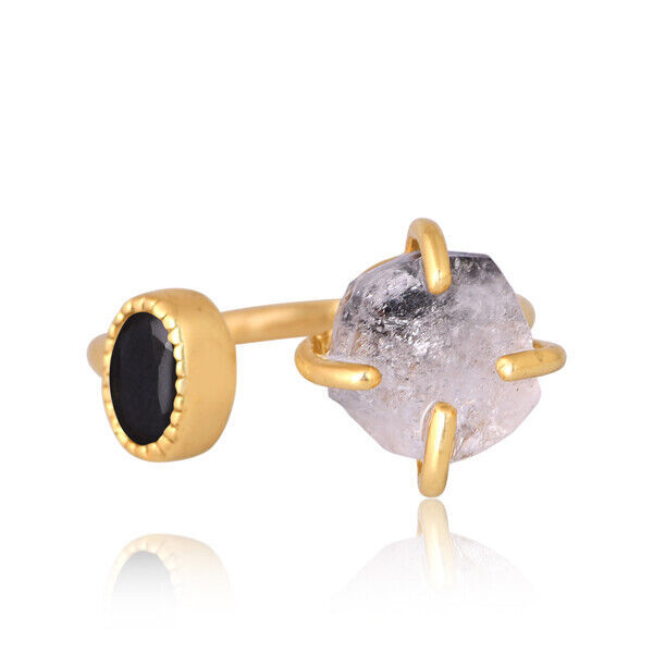 Double Stone Raw Herkimer Diamond & Spinal Ring For Women Wedding Gift ...