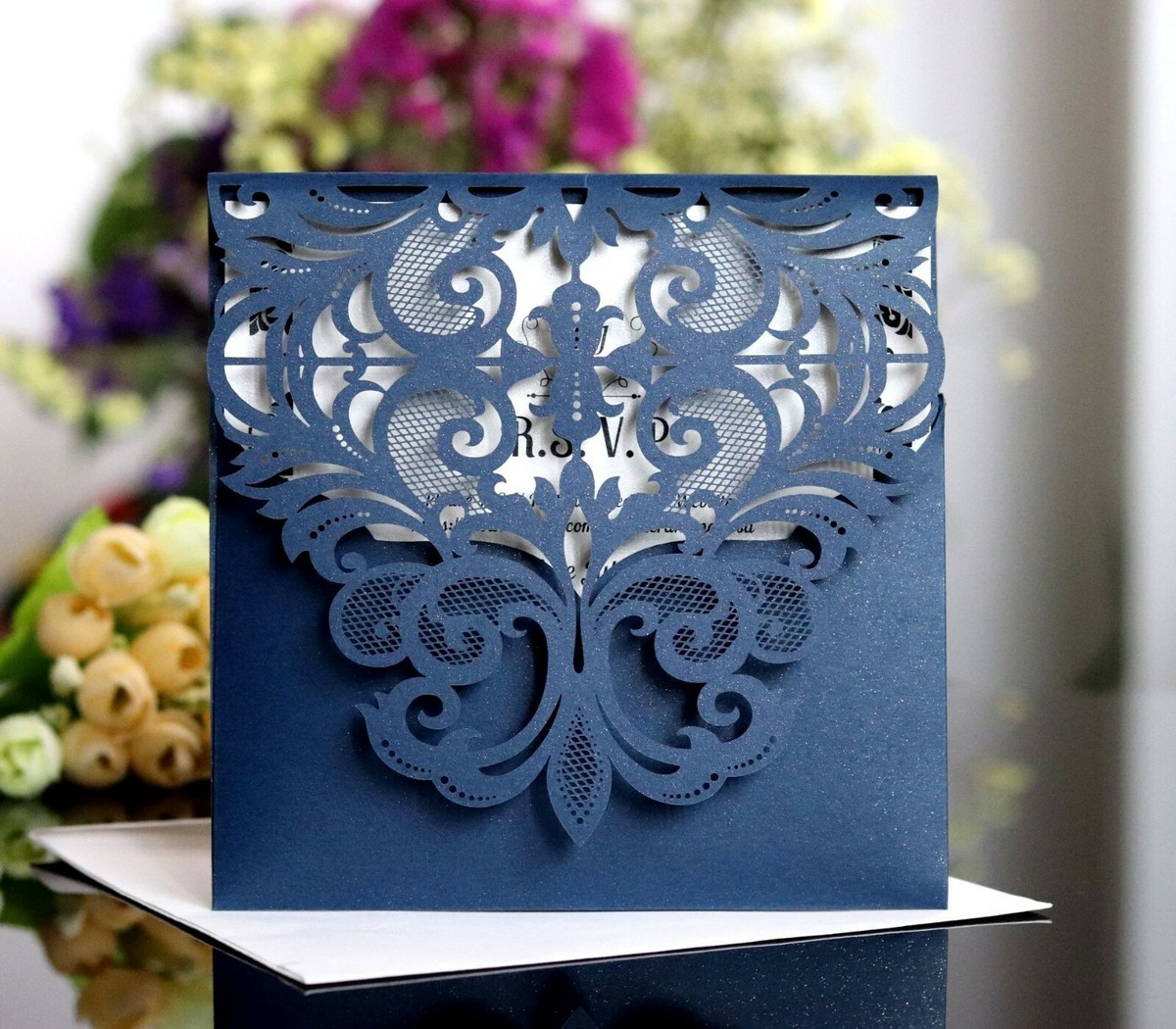 Laser Cut Wedding Invitation Sleeve Purple Pocket Gem Lasercut Wedding