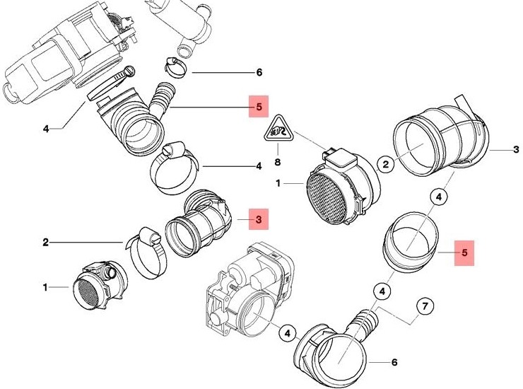 Genuine 2 Air Intake Boots + Coupling Ring BMW Z3 Roadster E38 E39 ...