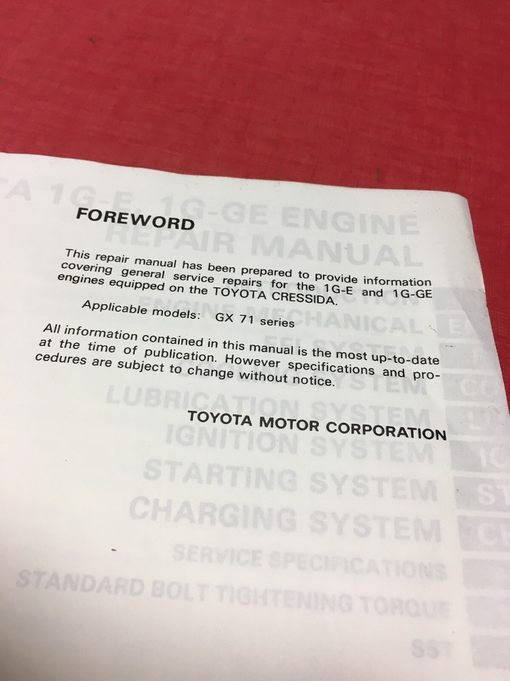 Toyota Motore 1G-E 1G-GE Manuale Revisione Tecnica Officina (Cressida ...