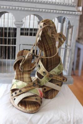 Bridget Shuster "Casia" High Heel Cork Wedge Ankle Strap Sandals EUC! 8 ...