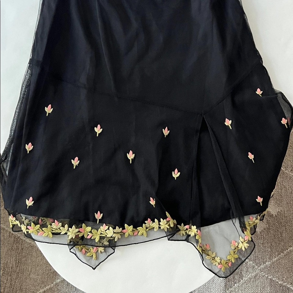 Vintage Odille Y2K Fairy Embroidered Bow Mesh Overlay Black Coquette ...