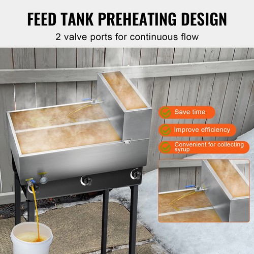 Divided 24X36X19 Maple Syrup Boiling Pan Sap Evaporator 35 gal W/Valves ...