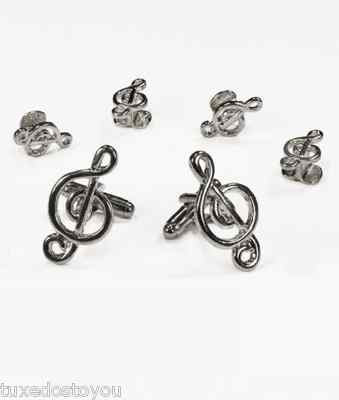 Men's Silver Treble Clef Musical Notes Cuff Links Shirt Studs Formal ...