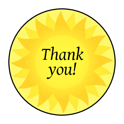 Thank you stickers, labels, tags, envelope seals, bright yellow sun | eBay