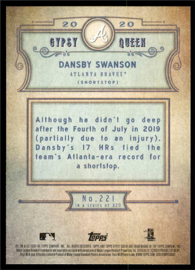 2020 Gypsy Queen Base #221 Dansby Swanson - Atlanta Braves | eBay