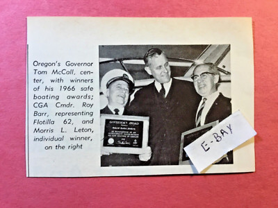 Tom McCall's 1966 Safe Boating Awards. Cmdr. Roy Barr, Morris Leton ...