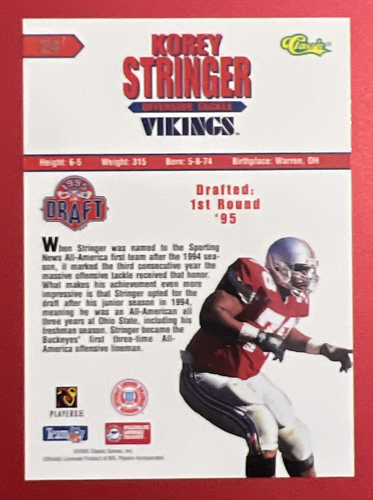 1995 Classic NFL Rookies Football Card #24 Korey Stringer Minnesota ...