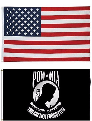 2 FLAGS POW MIA PRISONER OF WAR MISSING IN ACTION 3 X 5 AND AMERICAN ...