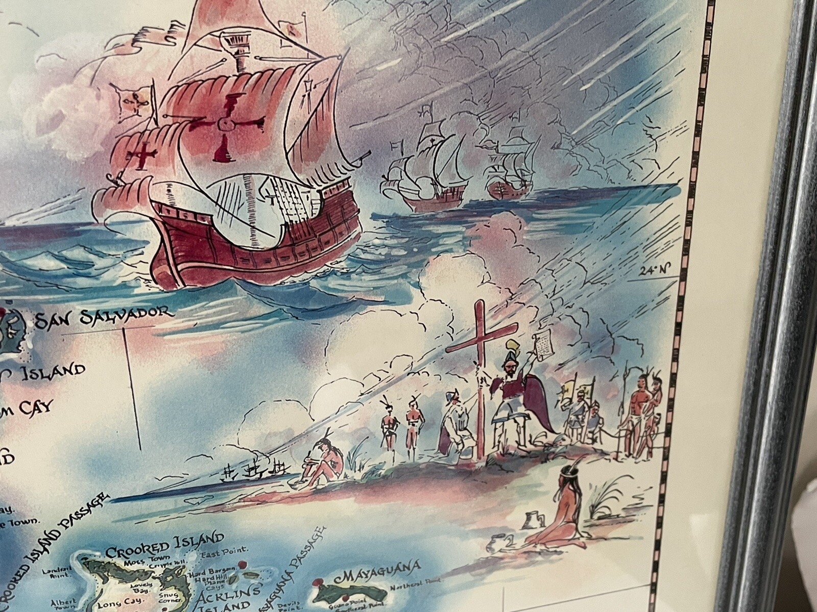 Vintage 1980 Angelo Roker Bahamas Map Framed Art Poster Gateway of the ...