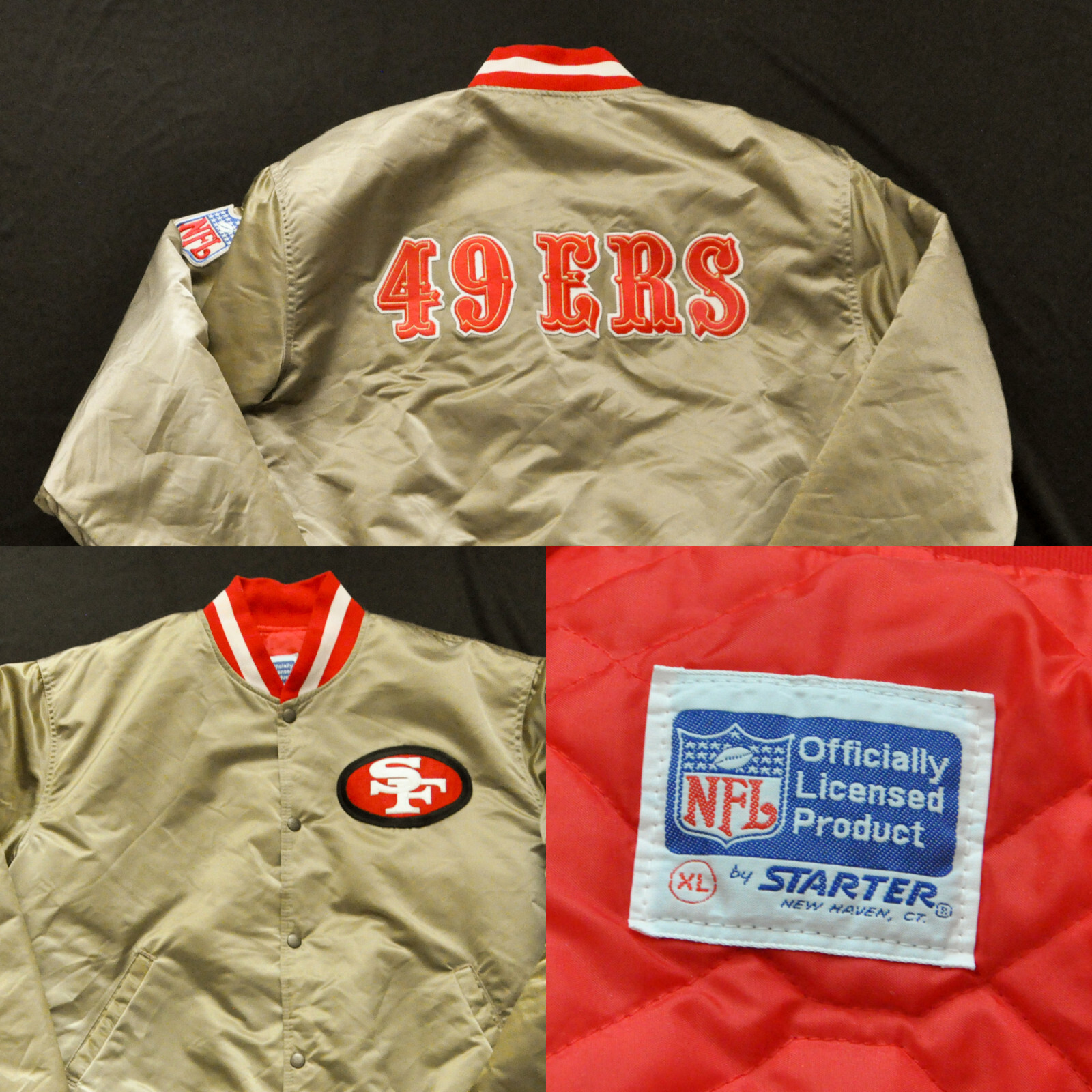 San Francisco 49ers STARTER Jacket Satin Niners Spell Out Gold NFL Men ...