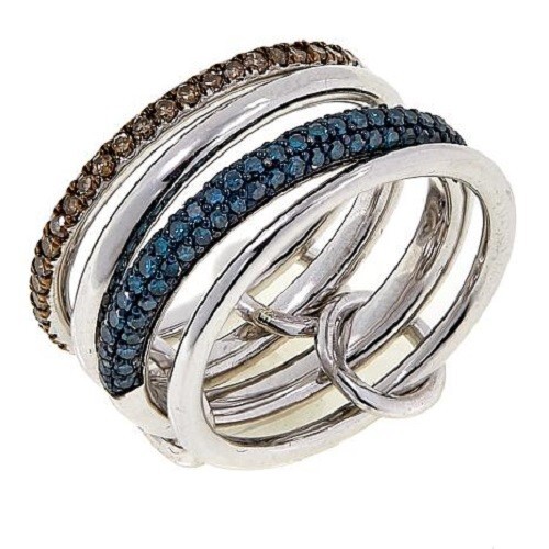 HSN Colored Diamond Sterling 0.74cttw Blue & Champagne 4 Pieces Band ...