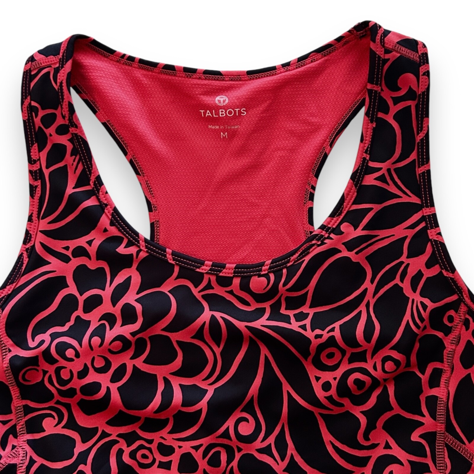 T by Talbots Women Medium Red Black Multicolor Floral Sports Racerback ...