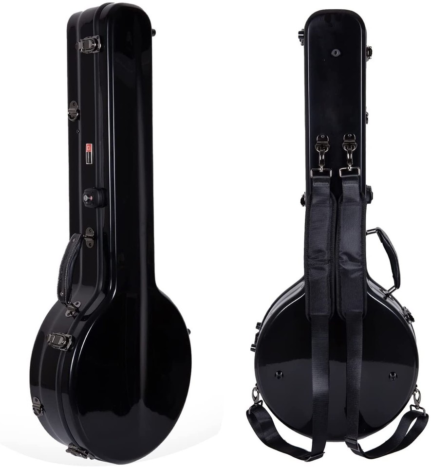Crossrock 5-String Bluegrass Banjos Case, Black Fiberglass Hardshell ...