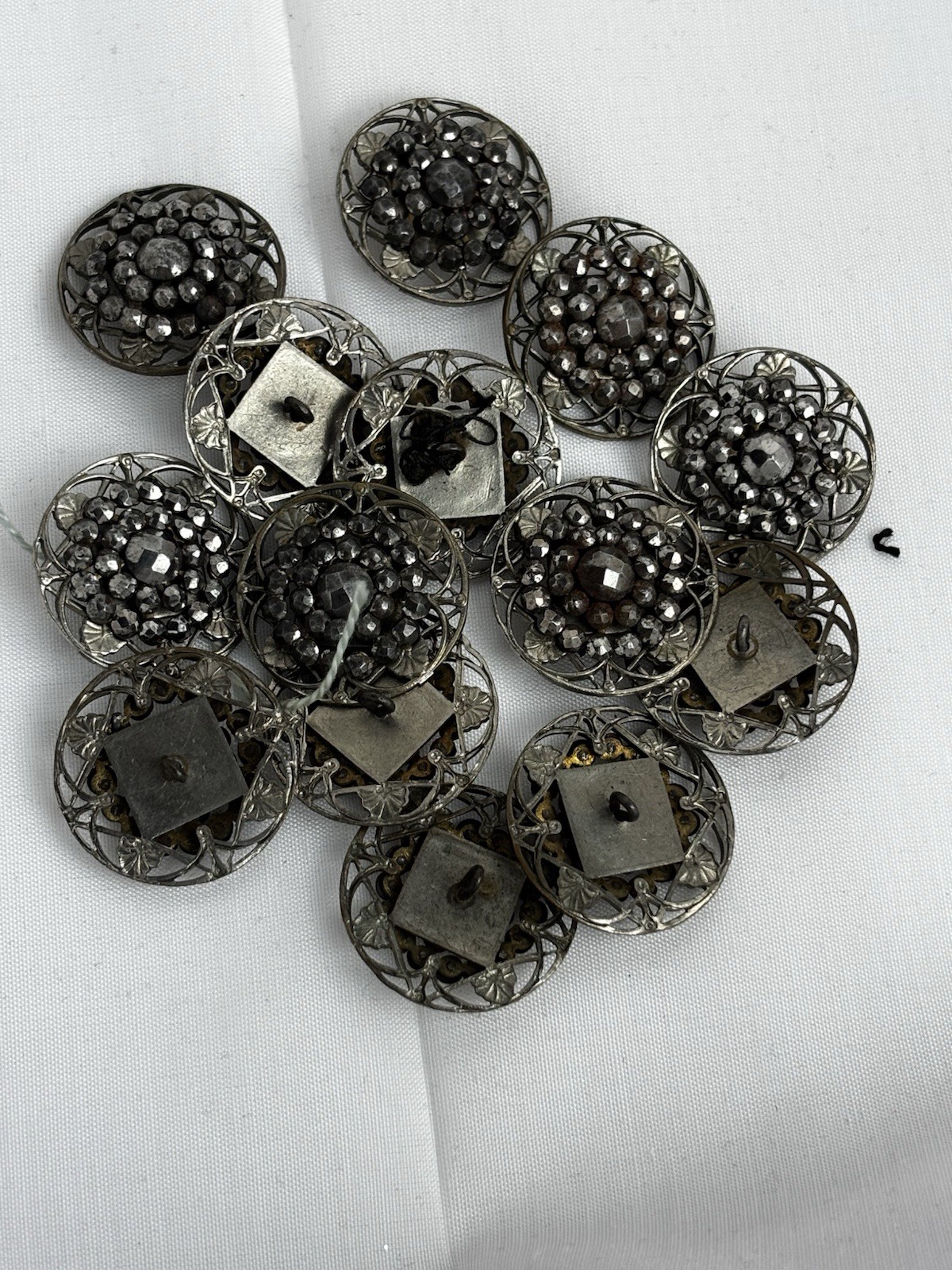 Vintage Faceted Steel Bead Buttons Silver Tone Filigree Shank Sewing ...