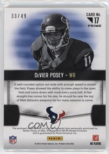 2012 Certified Rookie Fabric of the Game Jerseys Prime /49 DeVier Posey ...