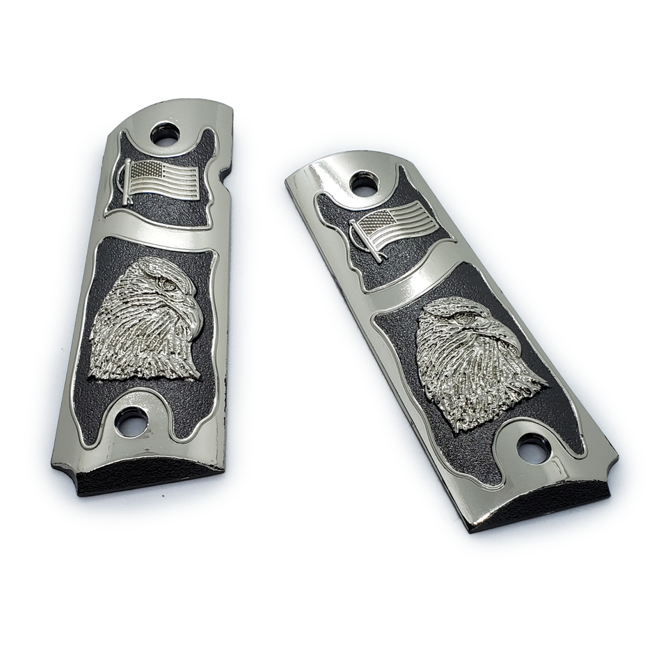 Custom Metal 1911 GRIPS Nickel Black 1911 Full size Grips US Eagle USA ...