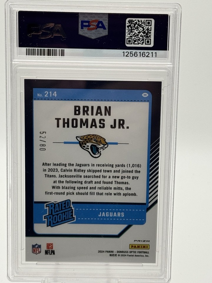 2024 Donruss Optic Brian Thomas Jr. #214 Pink VELOCITY/80 PSA 10 Gem ...