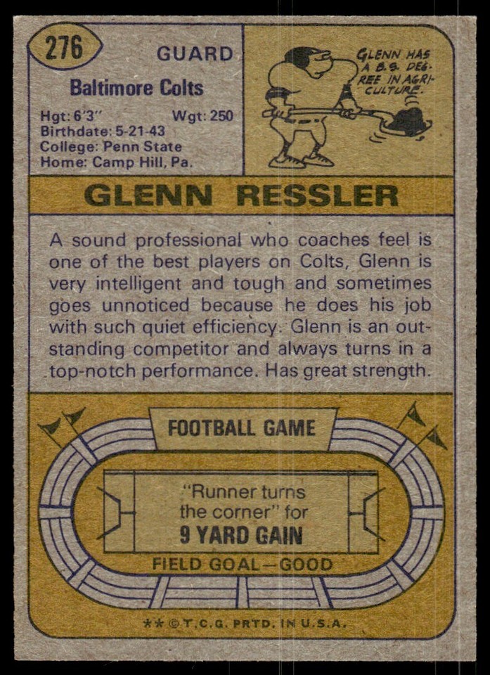 1974 TOPPS GLENN RESSLER D BALTIMORE COLTS #276 | eBay