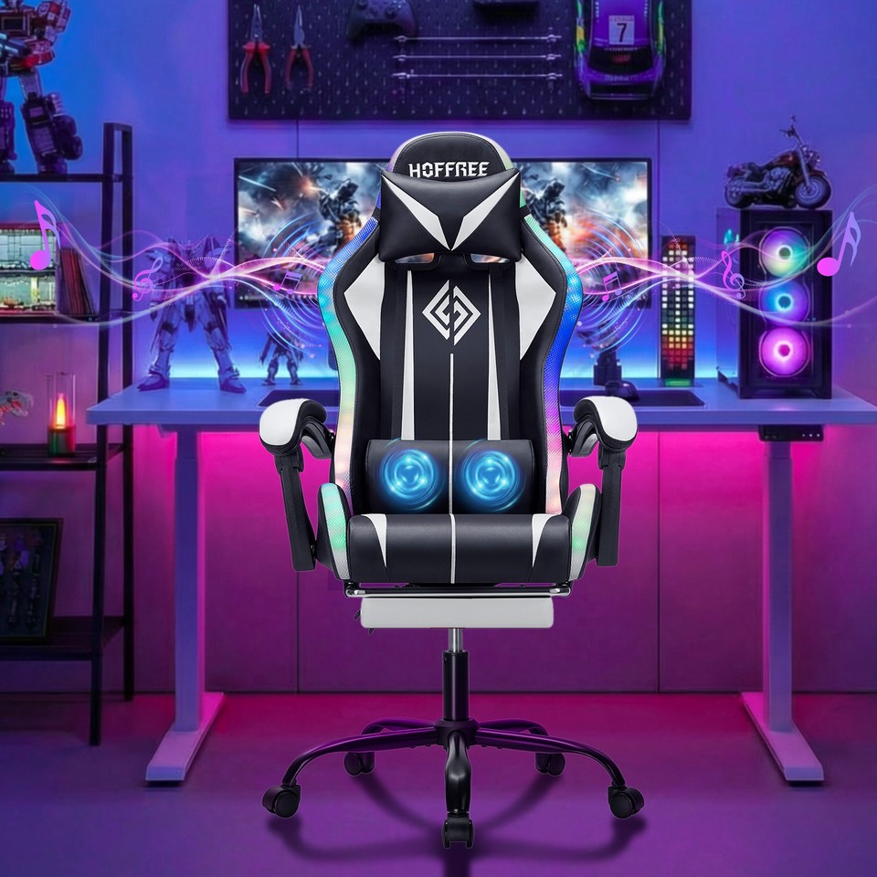 RGB Gaming Chair W/ Bluetooth Speakers Massage Ergonomic High Back W ...