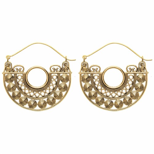 Gold Hoop Earrings Brass Half Moon Hoops Filigree Rope Pattern ...