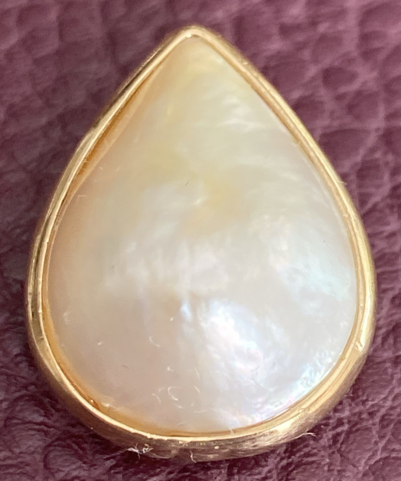 10K Yellow Gold Mabe Pearl Teardrop Pear Shape Pendant w/ Hidden Chain ...