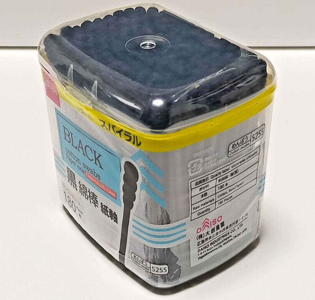 Daiso Japan Spiral Black Cotton Swab Bud Q-tip Ear Pick Cleaning 180pcs ...