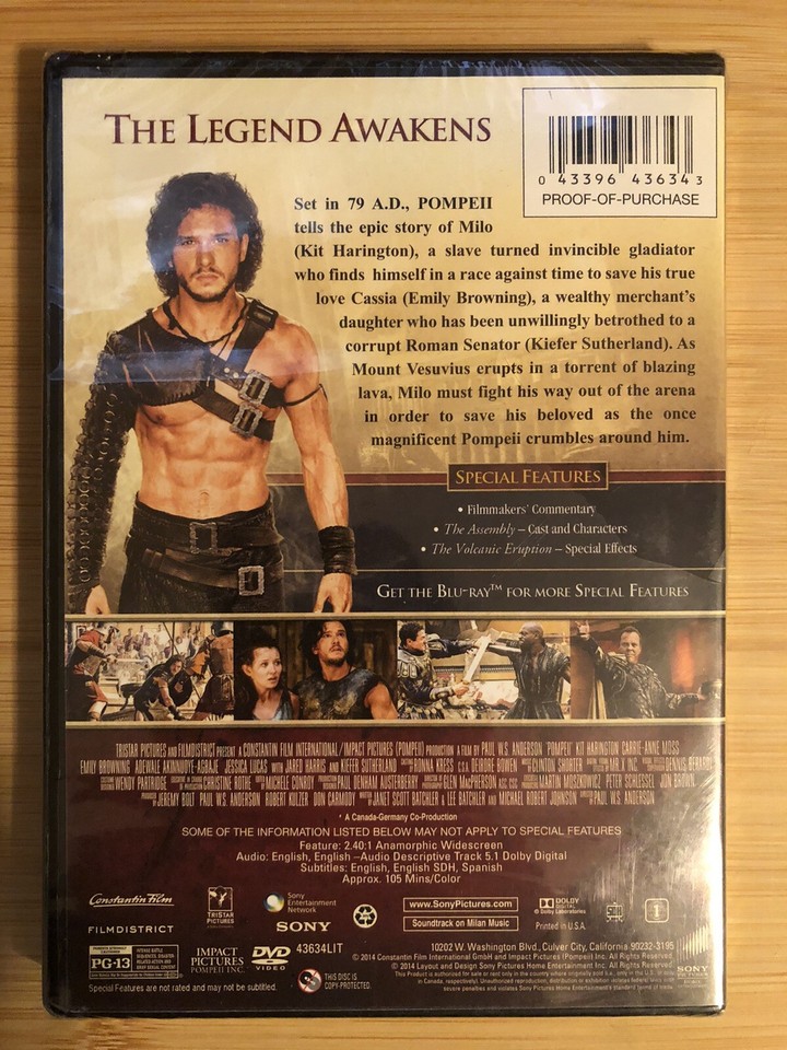 Pompeii (DVD 2014 SONY) KIT HARINGTON/EMILY BROWNING/KIEFER SUTHERLAND ...