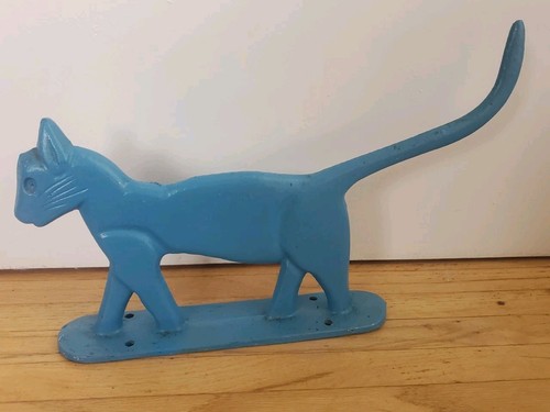 CAT PRIMITIVE VINTAGE ANTIQUE BLUE CAST IRON BOOT SCRAPER DOOR STOPPER ...