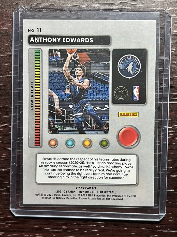 2021-22 Donruss Optic Anthony Edwards T-Minus Purple Prizm #11 ...