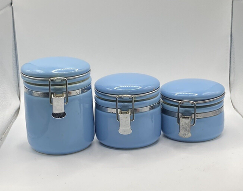 Vintage Oggi Mini Canisters W/ Clamp Tight Lids Ceramic Canisters Set of 3-White | eBay