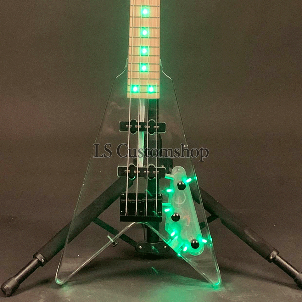 Acrylic Body Electric Guitar with Green LED Light Maple Fretboard Black ...