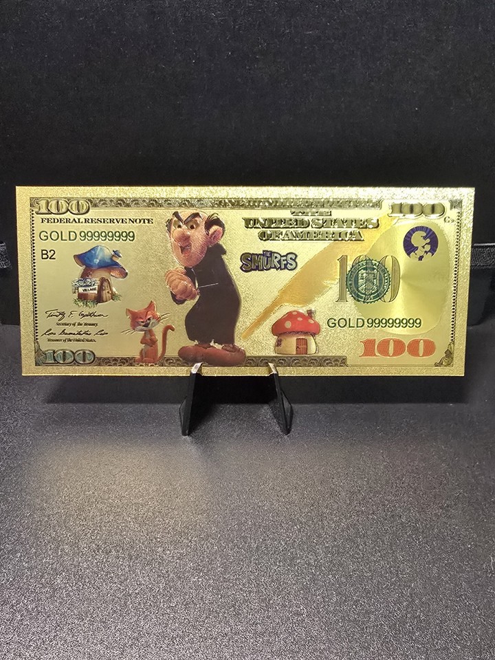 24k Gold Foil Smurfs Banknote Set /Cartoon Collectible $100 Notes (5 ...